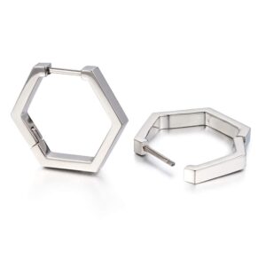 hexagon chunky pure titanium huggie hoop for 21mm small hypoallergenic lightweight high polished open geometric hoops earrings jewelry gifts for women men