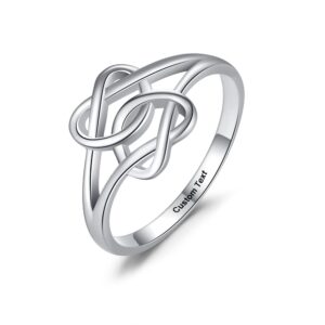 double heart ring love rings for women friendship knot promise women's her best friends personalized engraved custom name sterling silver