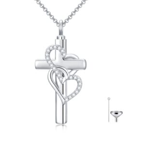 meiderbo cross urn necklace for ashes 925 sterling silver cross necklace keepsake cross cremation jewelry cross heart pendant memorial gifts for women men girls