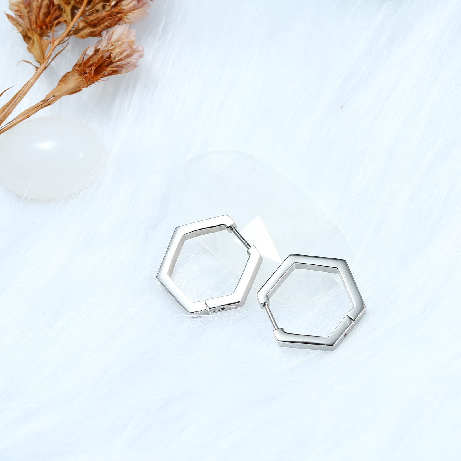 Hexagon Chunky Pure Titanium Huggie Hoop for 21mm Small Hypoallergenic Lightweight High Polished Open Geometric Hoops Earrings Jewelry Gifts for Women Men