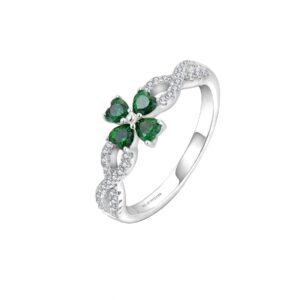 jo wisdom women infinity ring,925 sterling silver cubic zirconia lucky four leaf green heart cz flower shamrock clover ring size 10