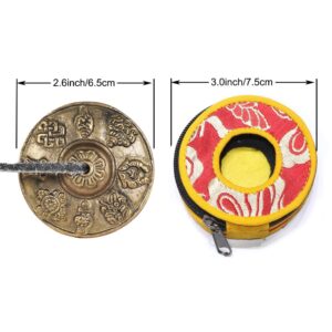 Heysland Tibetan Tingsha Cymbal Bell 2.6in/6.5cm Handcrafted Yoga Bell Meditation Chime Bells with Bag Eight Auspicious Symbols,HL03B