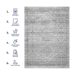 nuLOOM 6' x 9' SpinClean Machine Washable Stain-Resistant Area Rug with Non Slip Backing, Low Profile for Living Room, Bedroom, and Dining Room, Hart Grey