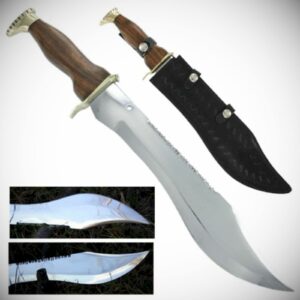 crocodile hunter wood big bad fixed blade sawback survival knife- brass details