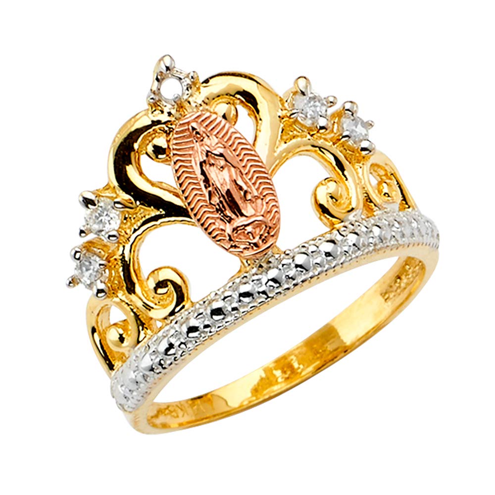 Sonia Jewels 14k Gold Our Lady of Guadalupe Virgin Mary Crown Cubic Zirconia CZ Fashion Anniversary Ring Size 6