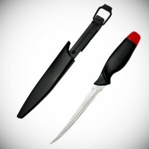 11.5" defender comfort red cap fish fillet survival fixed blade hunting knife black w/ red accent handle