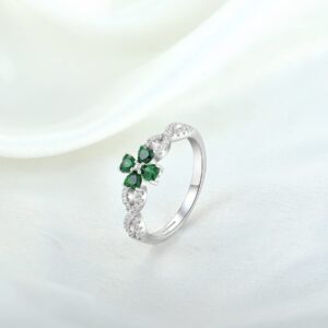 JO WISDOM Women Infinity Ring,925 Sterling Silver Cubic Zirconia Lucky Four Leaf Green Heart CZ Flower Shamrock Clover Ring size 10