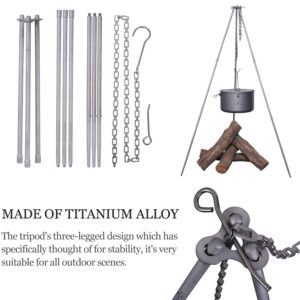 iBasingo Outdoor Titanium Pot with Lid Folding Handle Camping Hanging Cookware Hiking Picnic Ultralight Bowl Tableware (Ti9013O-Tripod)