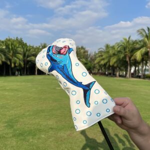 Big Shark Golf Driver Head Covers,1 Wood Driver Head Cover,Golf Wood Headcovers - White Synthetic Leather Durable Easy on Off Golf Club Protective fits for Taylormade Titleist Callaway