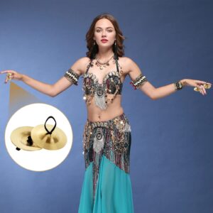 CYEAH 12 Pieces Finger Cymbals Finger Symbols Instrument, Zills Finger Cymbals for Belly Dance, Gold Dance Hand Symbols Instrument for Dancer Ball Party