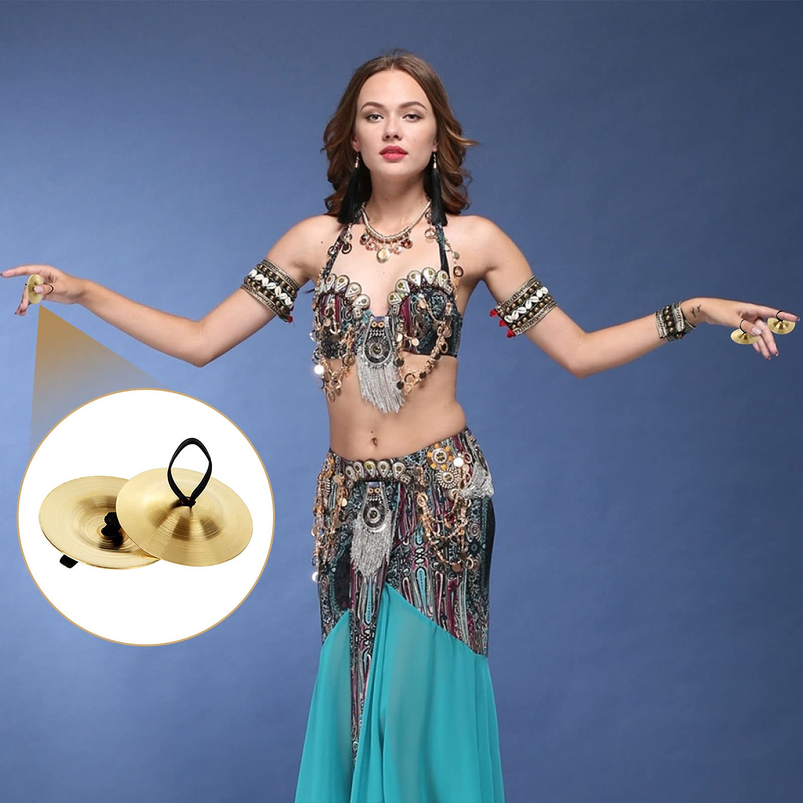 CYEAH 12 Pieces Finger Cymbals Finger Symbols Instrument, Zills Finger Cymbals for Belly Dance, Gold Dance Hand Symbols Instrument for Dancer Ball Party