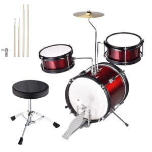 3-piece drum set kit junior size with throne cymbal bass sticks pedal us delivery (red 1)