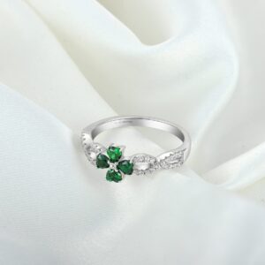 JO WISDOM Women Infinity Ring,925 Sterling Silver Cubic Zirconia Lucky Four Leaf Green Heart CZ Flower Shamrock Clover Ring size 10