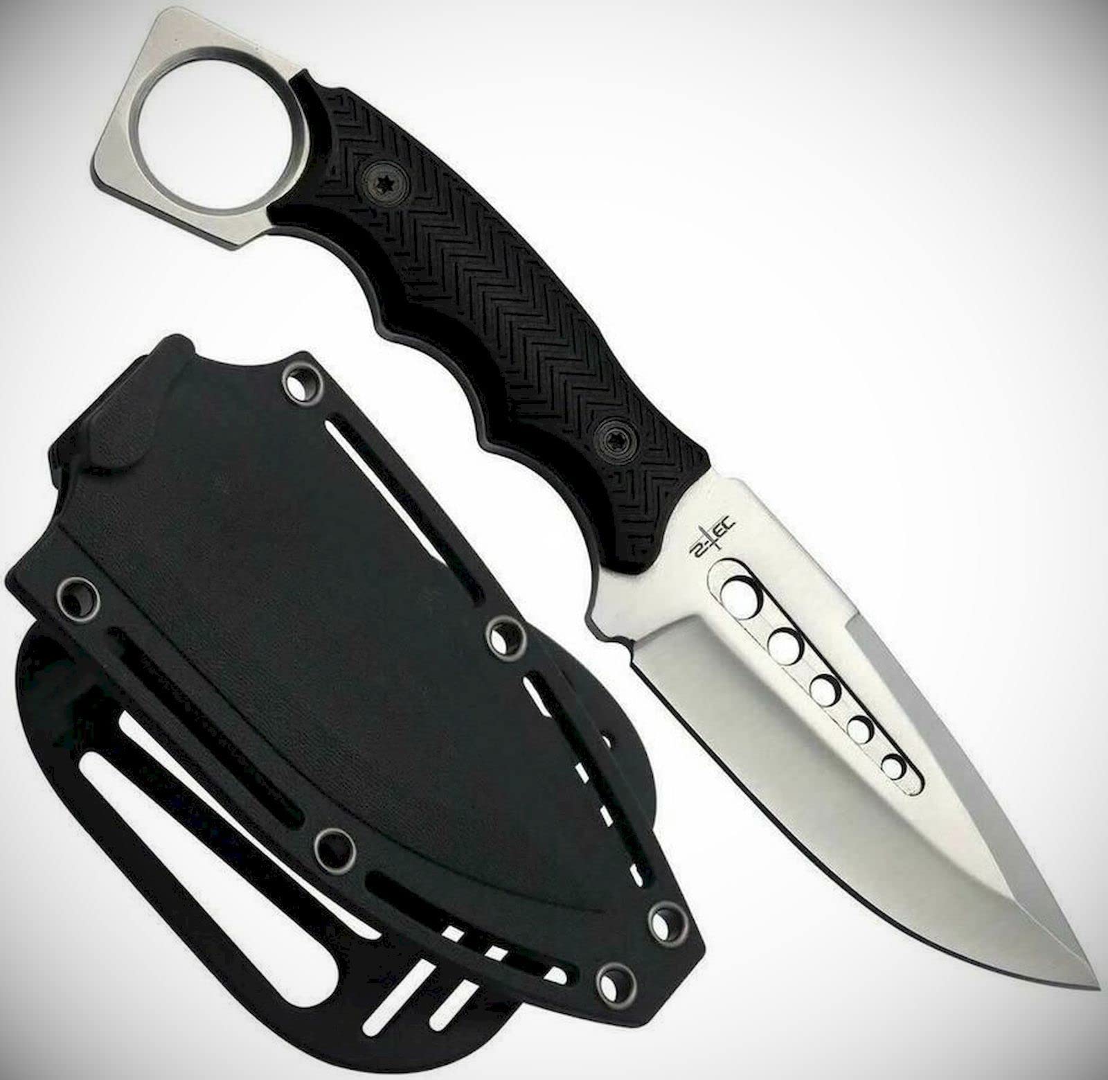 S.S. Fixed Knives 9in Survival Fixed Blade Hunting Knife W/ Kydex Style Sheath Razor Sharp Full Edge Full Tang Blade Silver