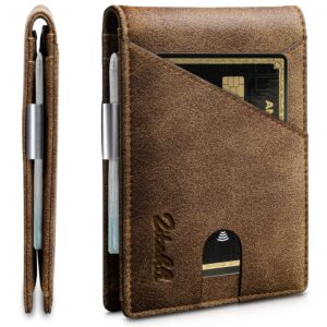 zitahli slim rfid wallets for men, money clip bifold leather wallet minimalist wallet with id window and 12 card slots