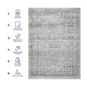 nuLOOM 6' x 9' SpinClean Machine Washable Stain-Resistant Area Rug with Non Slip Backing, Low Profile for Living Room, Bedroom, and Dining Room, Hart Grey