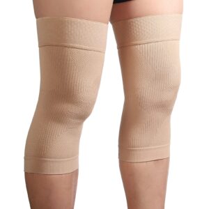 keking orthopedic brace for tendinitis, arthritis, acl, mcl, injury recovery, meniscus tear, knee pain, aching knees, patellar tendonitis and arthritis, knee compression sleeves 2 pack, beige l