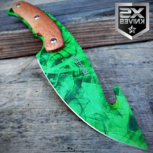 forest green fixed blade full tang hunting wood handle gut hook stainless steel survival knife