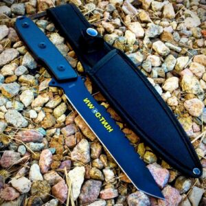 s.s. fixed knives 12 huntdown all black tanto blade hunting survival fixed blade knife ridged edge with nylon sheath