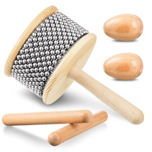 5 pcs cabasa music instrument for baby shower gifts wooden hand percussion instrument set with stainless steel breads latin percussion instrument classical wood claves rhythm sticks egg shakers