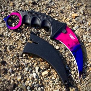 defender-xtreme pink/blue blade hunting survival fixed blade knife 3cr13 stainless steel