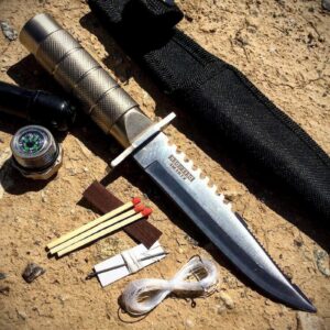 8" outdoor camping stainless steel survival fixed blade knife hunting fire starter kit compass sheath