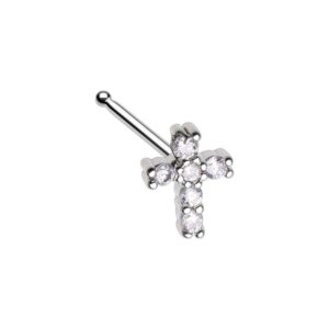 covet jewelry cubic cross prong gem nose stud ring