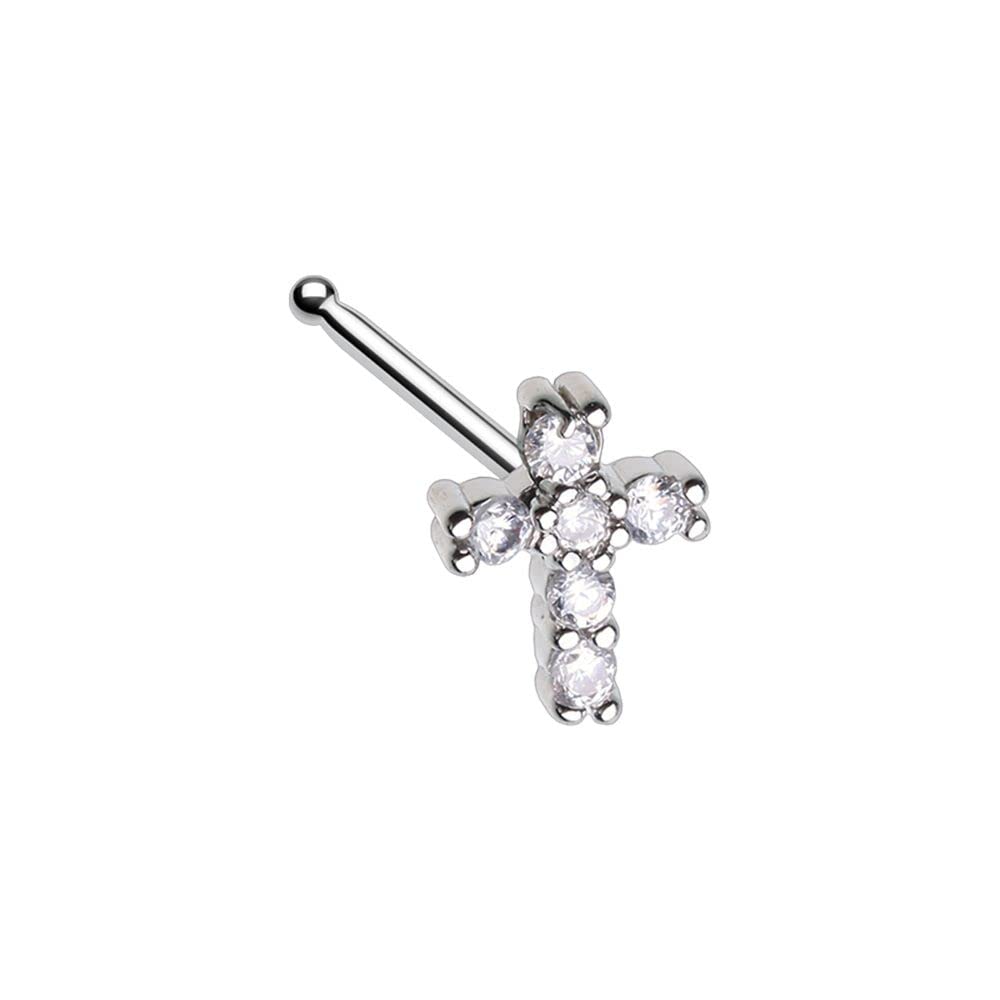 Covet Jewelry Cubic Cross Prong Gem Nose Stud Ring