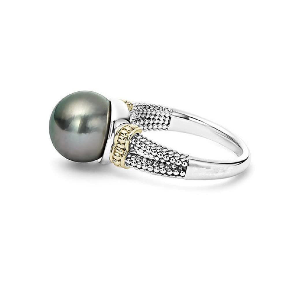 Grey Pearl Rings Spinner Ring for Women Wedding Bands for Women Sterling Silver Plated Brass Ring Cool Rings Sterling Silver Rings Anniversary Engagement Rings (6)