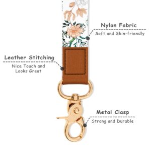 Hsxnam Wrist Lanyard Key Chain, Cute Wristlet Strap Keychain Holder for Women Keys Car Airpods ID Badges Phone, White Flower…