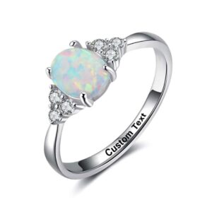 catoka opal ring dainty simple rings for women oval lab created white opal & round cubic zirconia personalized engraved custom name sterling silver