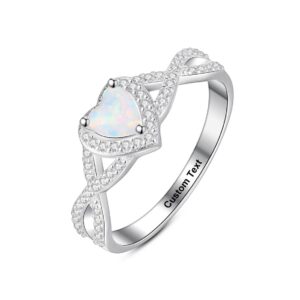 junikool opal ring dainty simple rings for women oval lab created white opal & round cubic zirconia personalized engraved custom name sterling silver