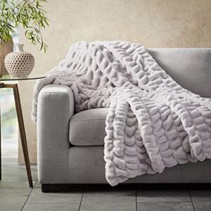 member's mark luxury faux fur throw (silver ruched)