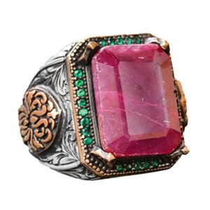 falcon jewelry real natural ruby gemstone ring, 15.50 carat, sterling silver ring, raw stone, byzantine ring red