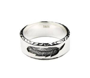 silver feather ring men women sterling silver, native america indian jewelry, native american ring (8)