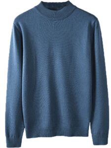 mens half turtleneck sweaters thermal soft thick knit sweater tops fleece blend casual long sleeve pullover t-shirt (lake blue,x-large)