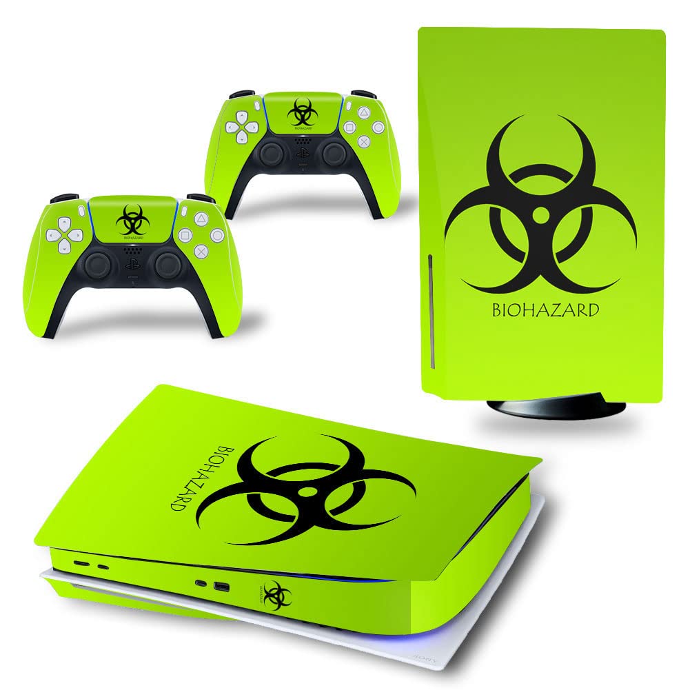 Glossy Protective Vinyl Decal Skin/Stickers Wrap Cover for PS5 Skin Stickers Full Body for Playstation 5 Console and 2 Controllers (PS5 CD Version, Biohazard)