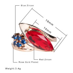 CKHAO Women's Ring - 19mm Rose Gold Plated Red Natural Zircon Ring Women Jewelry Z0478RED (8)