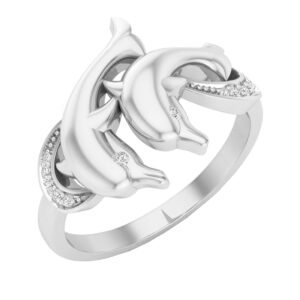 dazzlingrock collection 0.07 carat (ctw) round white diamond ladies cocktail right hand dolphin ring | 925 sterling silver, size 6