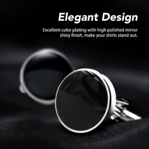 Elegant Cufflinks for Men, Jewelry Stainless Steel Classic Tuxedo Shirt Cuff Links with Gift Box for Men Unique Business Wedding- Black Toned