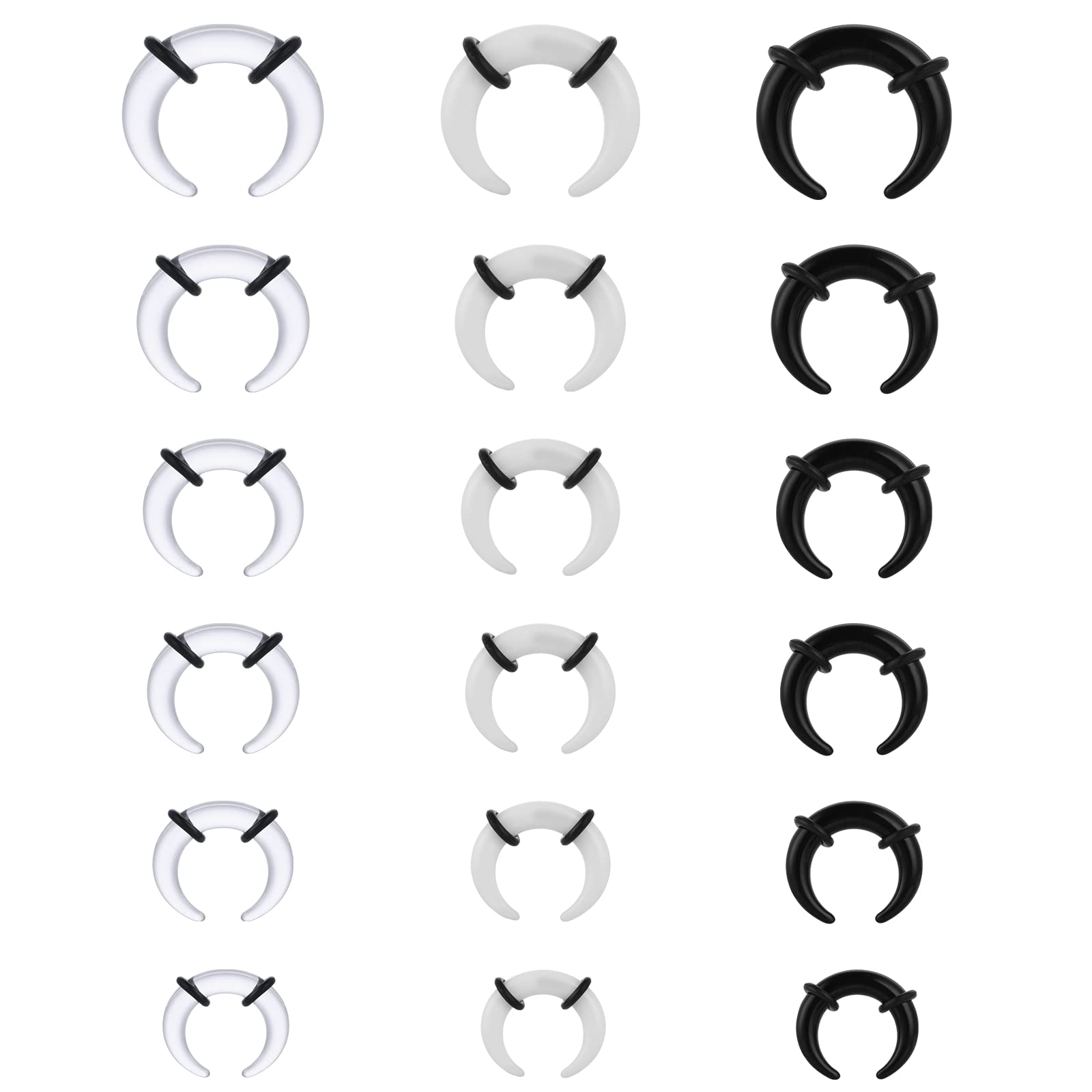 Yolev 18Pcs Acrylic Septum Piercing Pincher Tapers Rings C Shape Buffalo Stretching Expander Rings for Women Men Nose Ear Cartilage