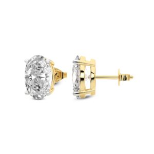 6 carat | 14k yellow gold| igi certified lab grown solitaire diamond stud earrings | oval shape push back prong setting friendly diamonds earrings | f-g color, vs1-vs2 clarity