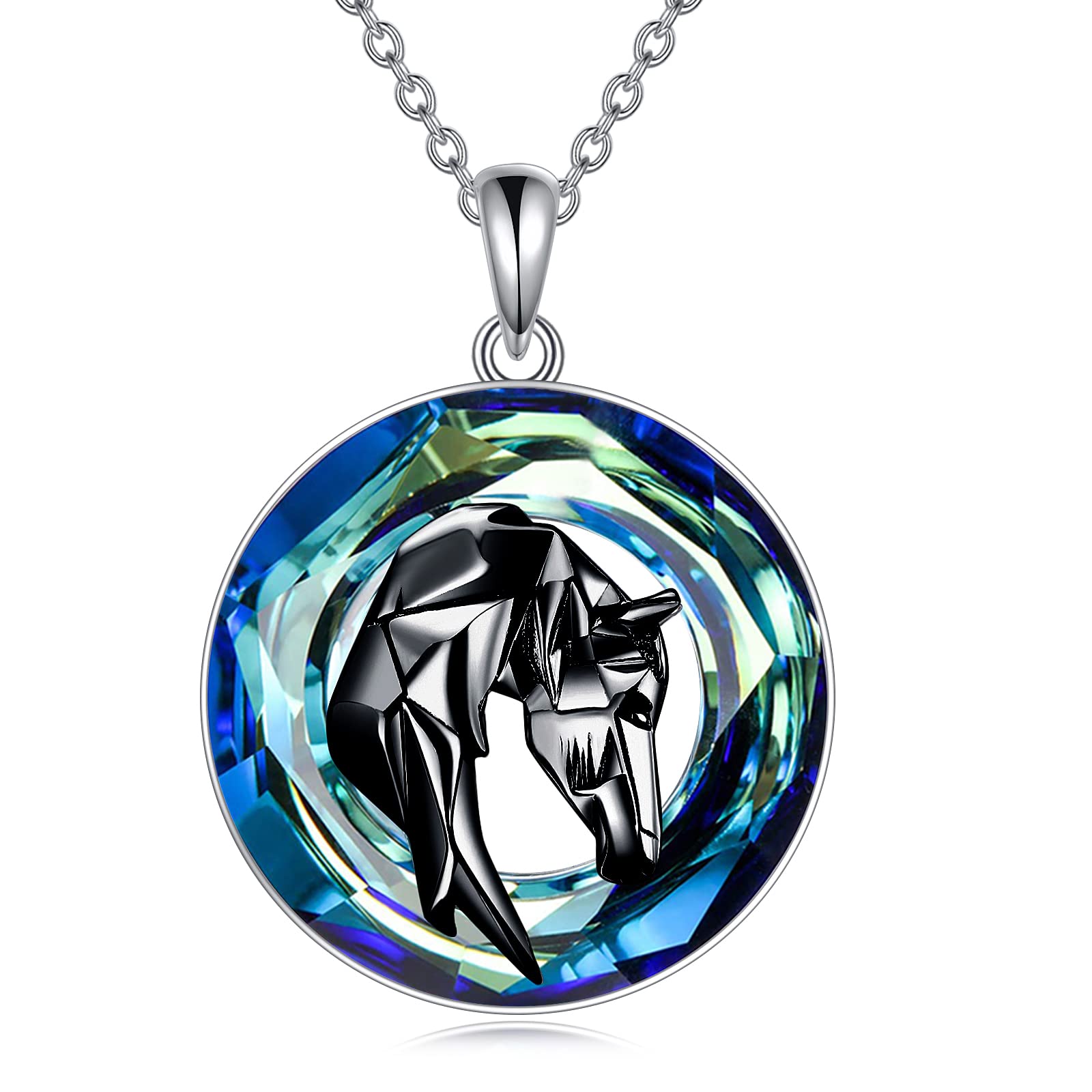 ONEFINITY Horse Necklace Sterling Silver Origami Horse Pendant Necklace With Crystal Christmas Day Gifts for Women Wife Girlfriend