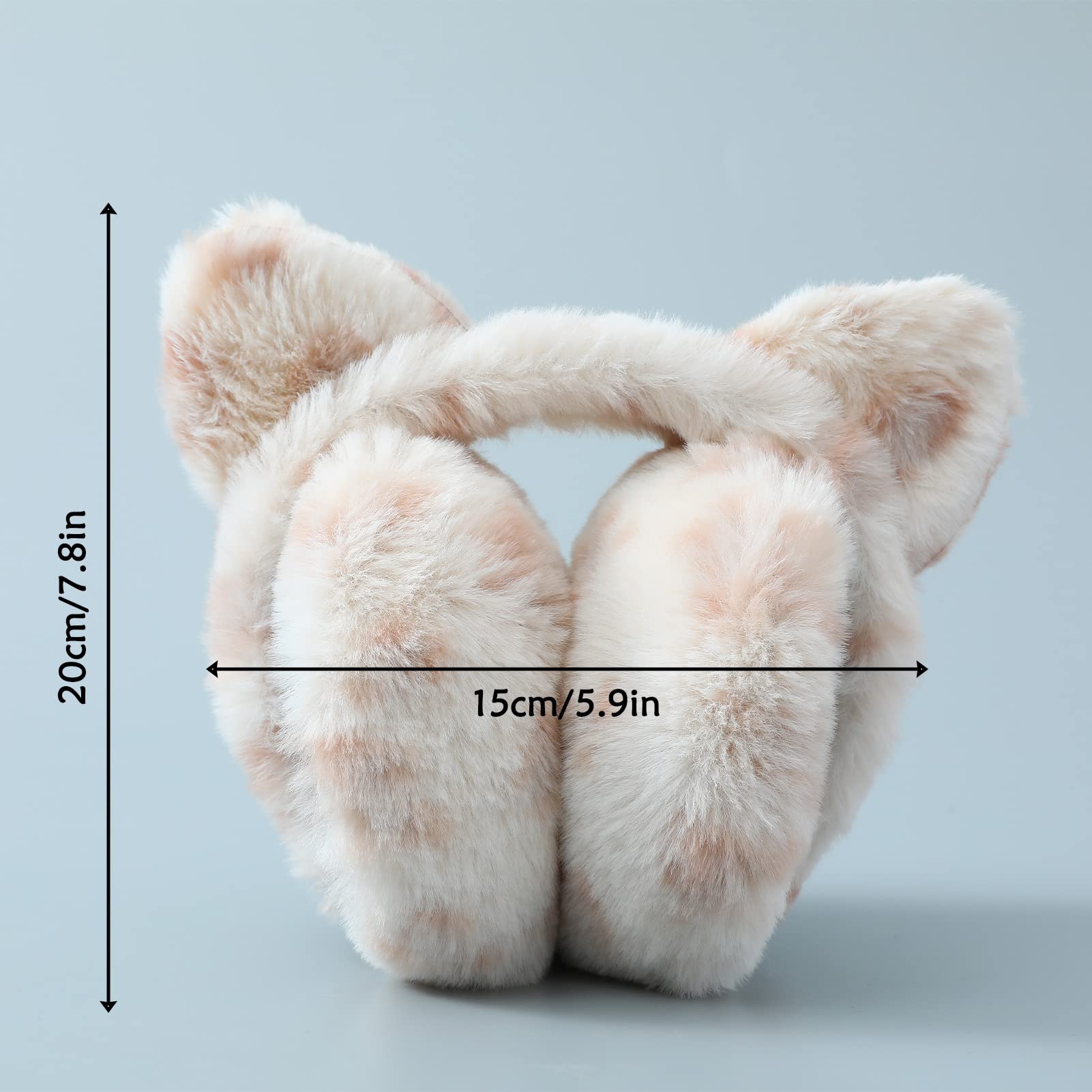 LUCKYBUNNY Girls Leopard Faux Fur Earmuffs Ear Warmers Winter Warm Plush Ear Covers for Indoor and Outdoor (Foldable Style- Leopard B)