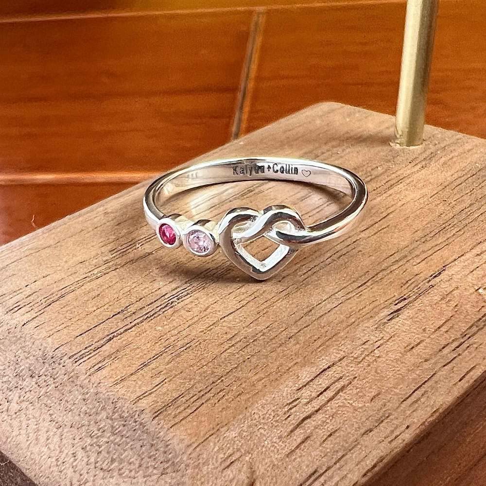 Heart Rings Promise Ring for Best Friend Women Love Tie Birthstone Jewelry Cute Sterling Silver Teen Girls Aesthetic Simple Dainty Gifts Mothers Day 2 Personalized Mother