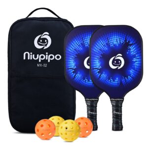 niupipo pickleball paddles, usa pickleball approved pickleball paddles set of 2, carbon fiber face, polypropylene honeycomb core,pickleball rackets with 4 balls and 1 pickleball bag