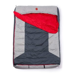 omnicore designs multi down double wide hooded rectangular sleeping bag (10f to 30f) with 4pt. compression stuff sack