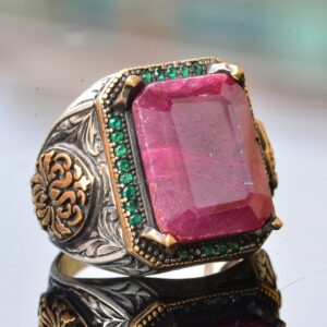 Falcon Jewelry Real Natural Ruby Gemstone Ring, 15.50 Carat, Sterling Silver Ring, Raw Stone, Byzantine Ring red