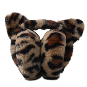 luckybunny girls leopard faux fur earmuffs ear warmers winter warm plush ear covers for indoor and outdoor (foldable style- leopard b)