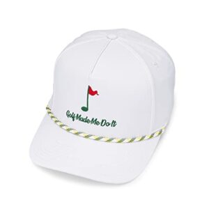 golf made me do it ace rope hat - adjustable snapback golf hat, one size fits all (white/green/red)